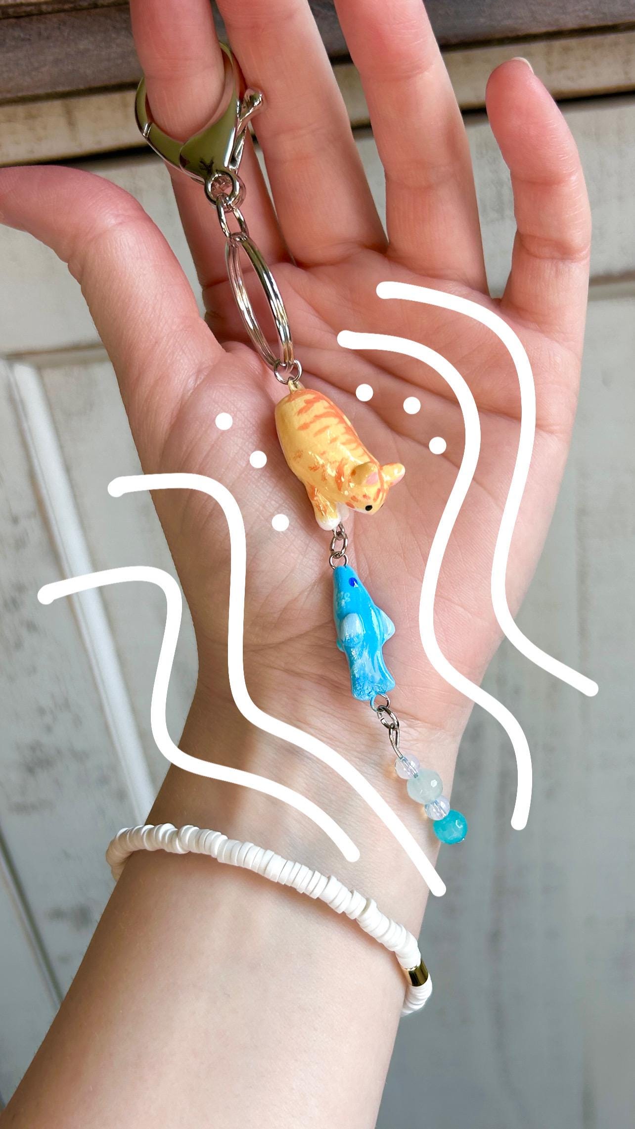 Polymer Clay Cat Keychain: Handmade Kitty Charm, Cat Lover Gift - Etsy