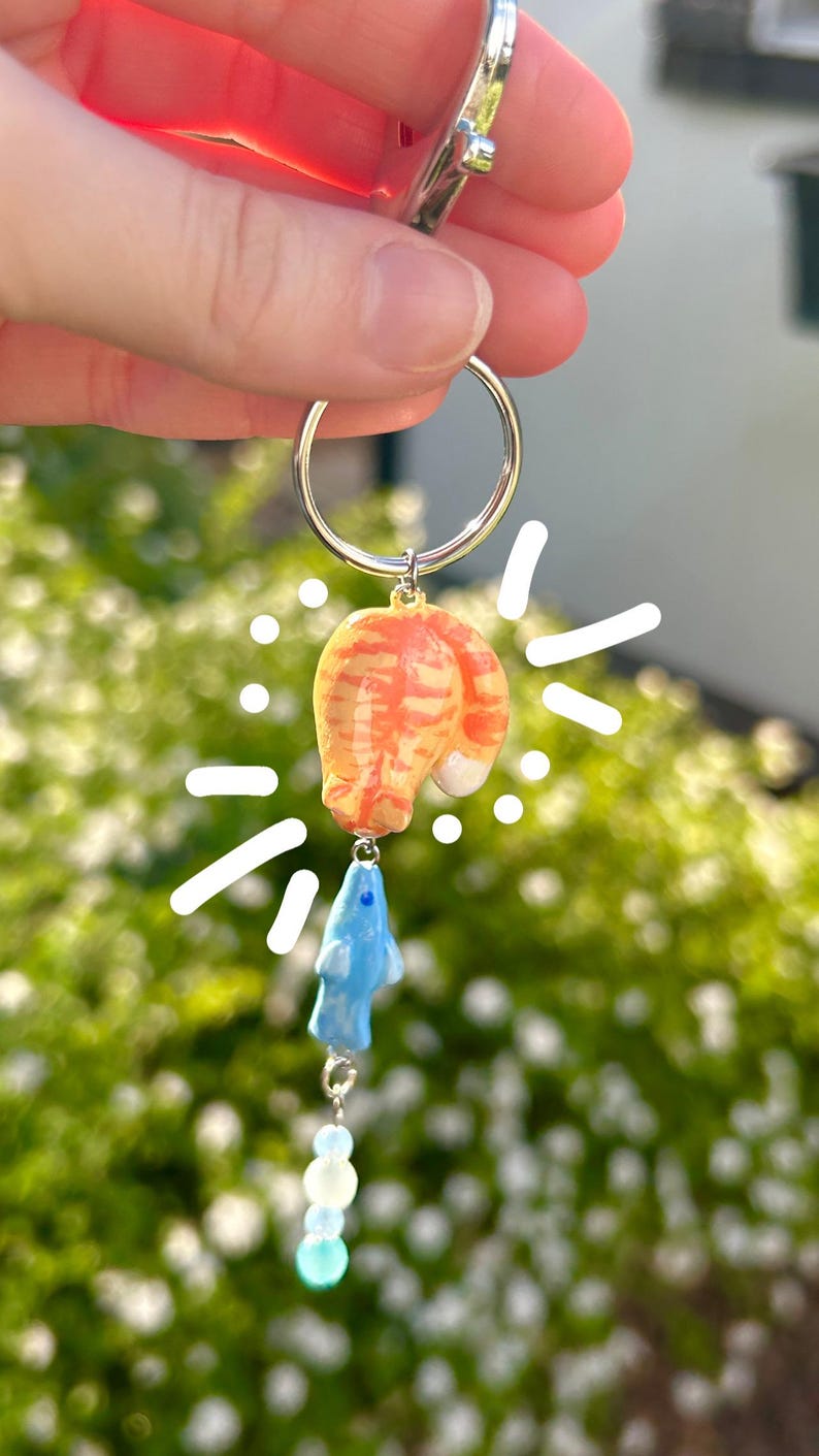 Polymer Clay Cat Keychain: Handmade Kitty Charm, Cat Lover Gift - Etsy