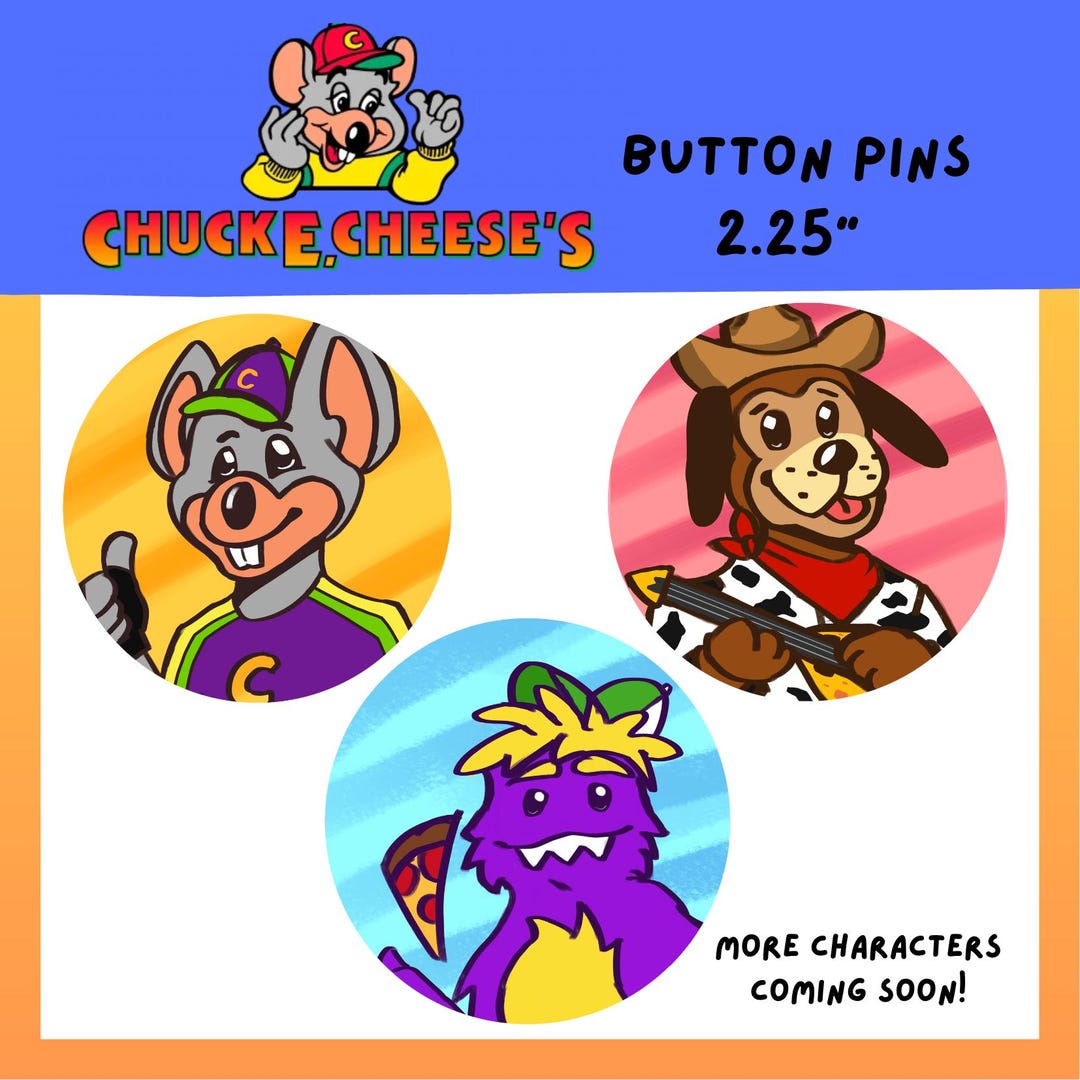 Chuck E. Cheese Buttons Pins Jasper Mr. Munch & Chuck E. 2.25” - Etsy