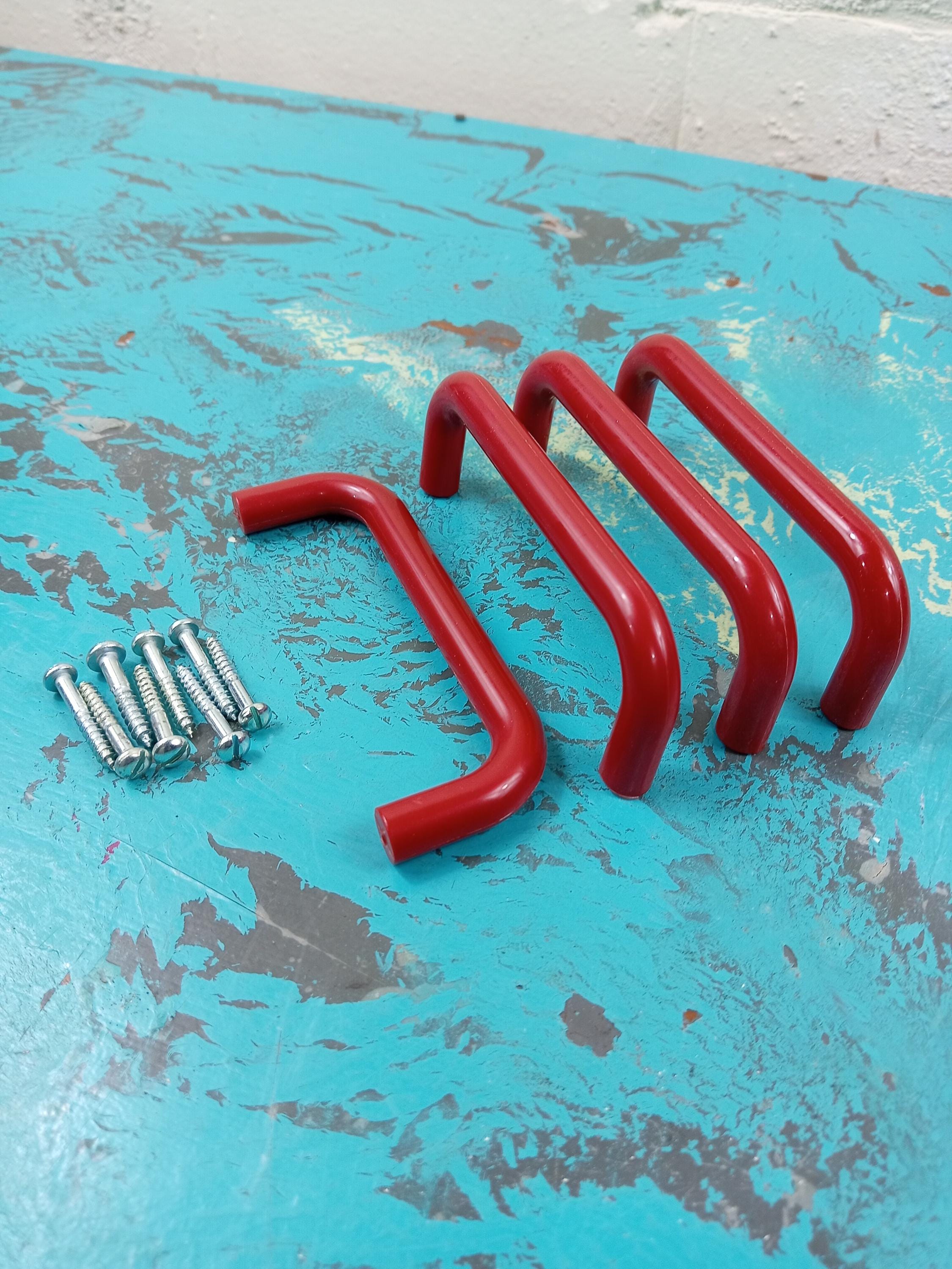 4 X Vintage Red Retro Cabinet Door or Drawer D Handles 96mm Centres ...