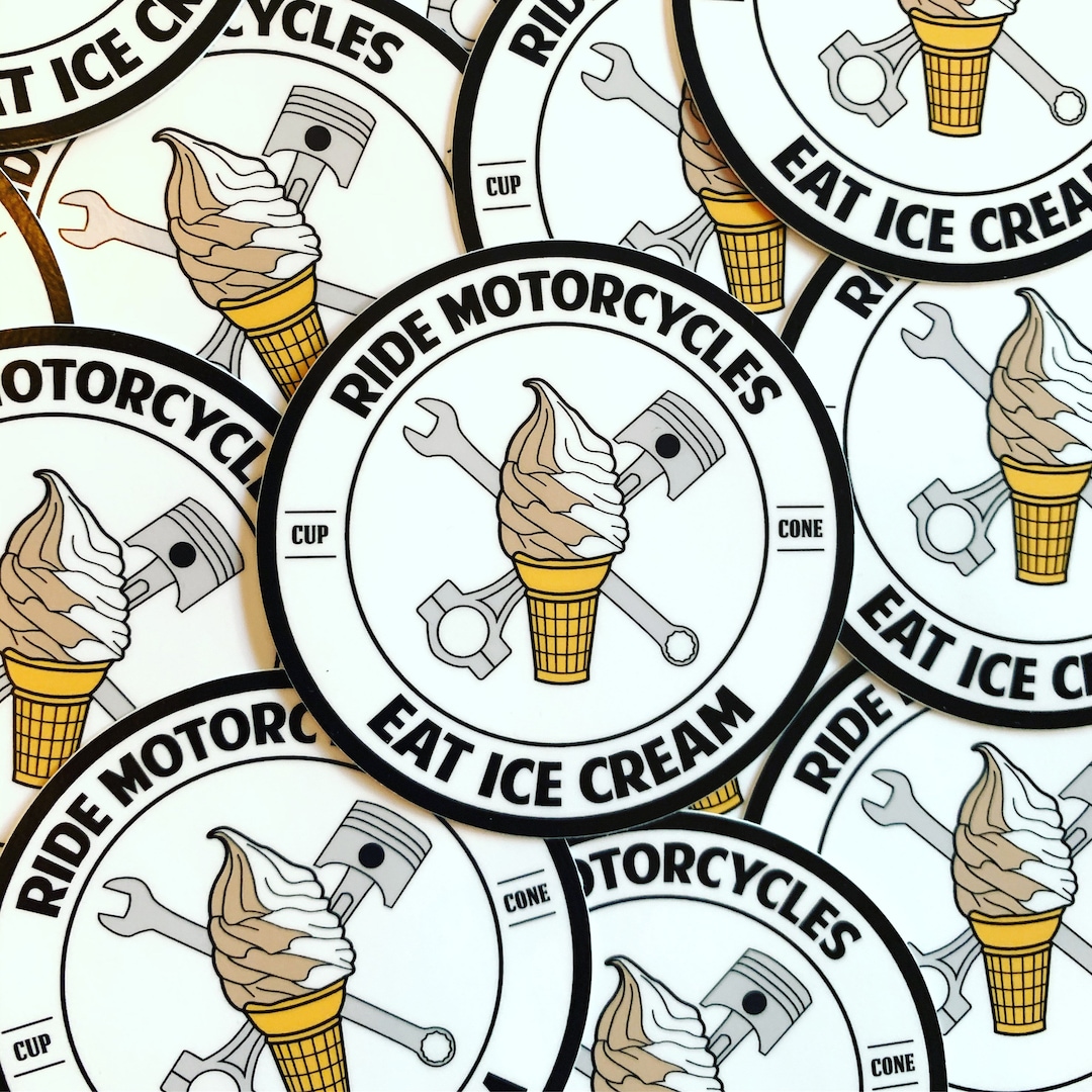 SET OF 5: Ride Motorcycles Eat Ice Cream / 3 Round Matte Sticker - Etsy