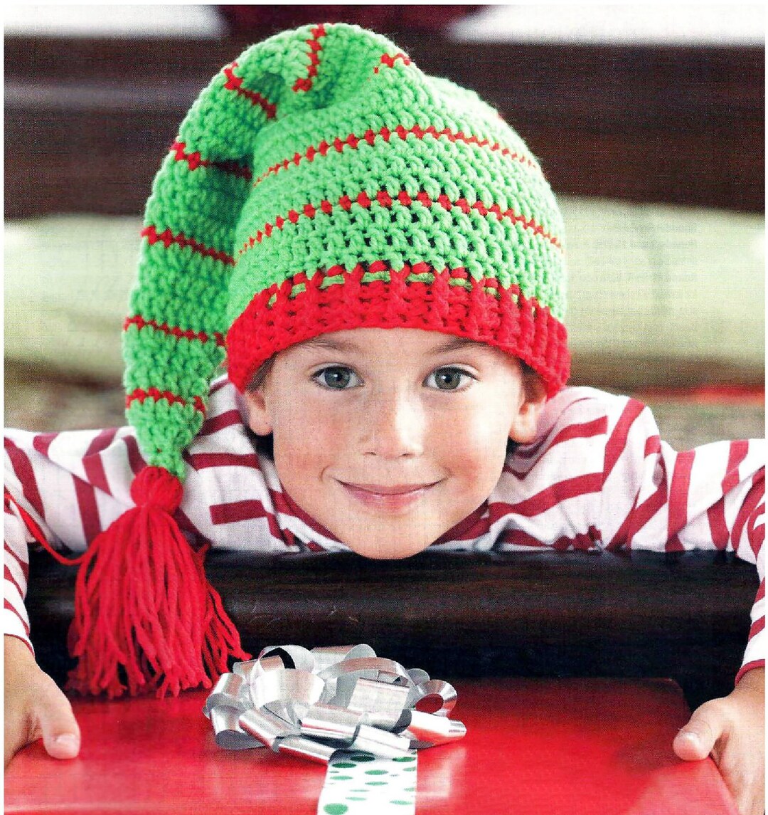 Santa's Elf Hat Easy Crochet Pattern for Kids | Vintage Xmas Hat ...