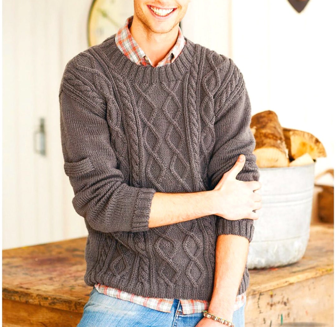 Men's Aran Sweater Pattern | Fisherman's Sweater | Classic Cable Knit ...
