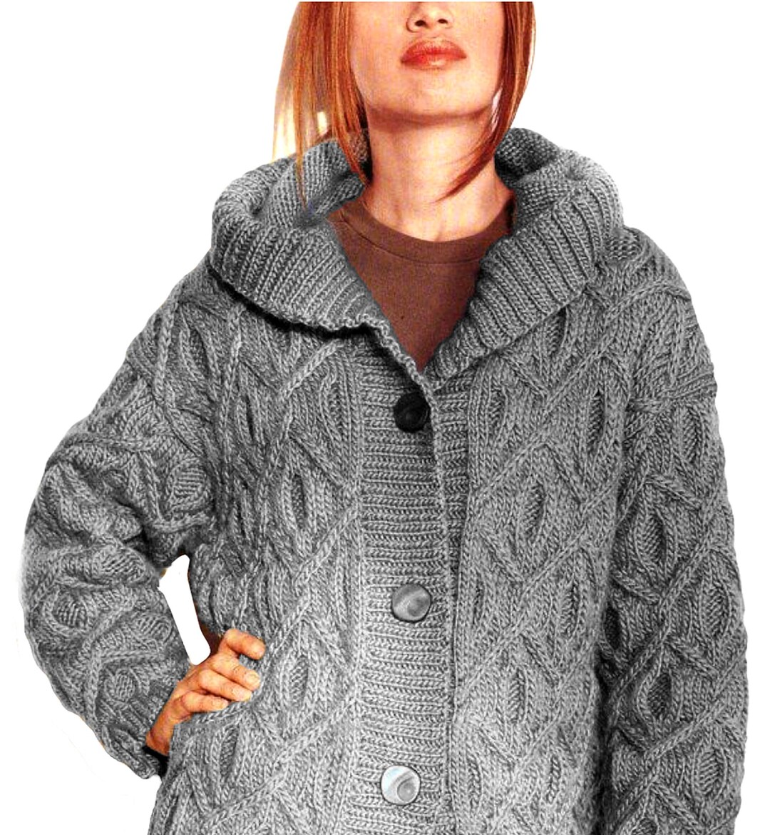 Hooded Aran Coat | Aran Hoodie, Cabled Jacket Knitting Pattern Aran ...