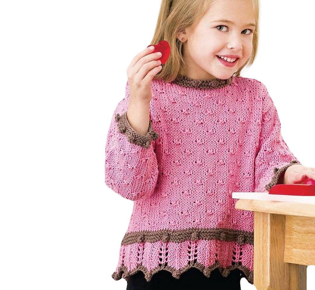 Girl Sweater Lacy Knitting Pattern | Gorgeous Knitted Pullover for 2 to ...