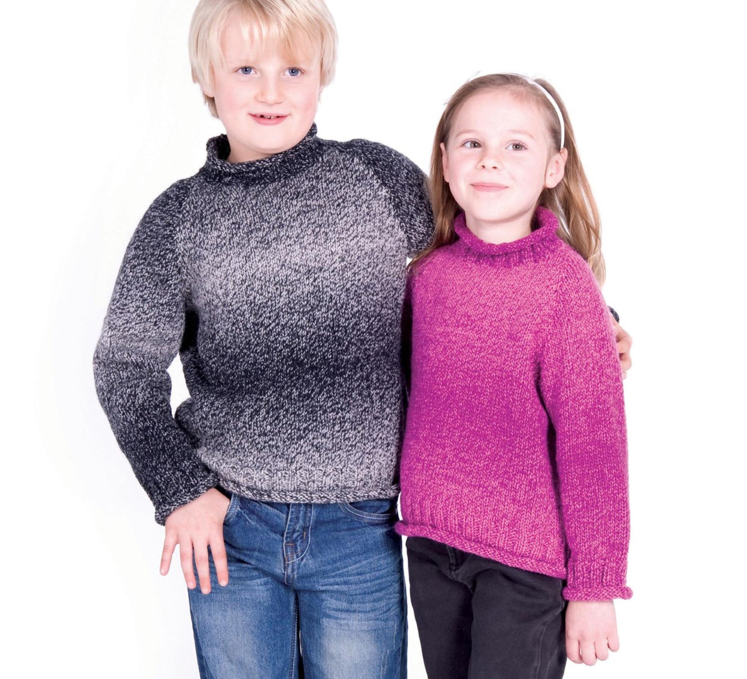 Rolled Neck Raglan Sweater Kids 6-14 Yrs. Easy Knitting Pattern Girls ...