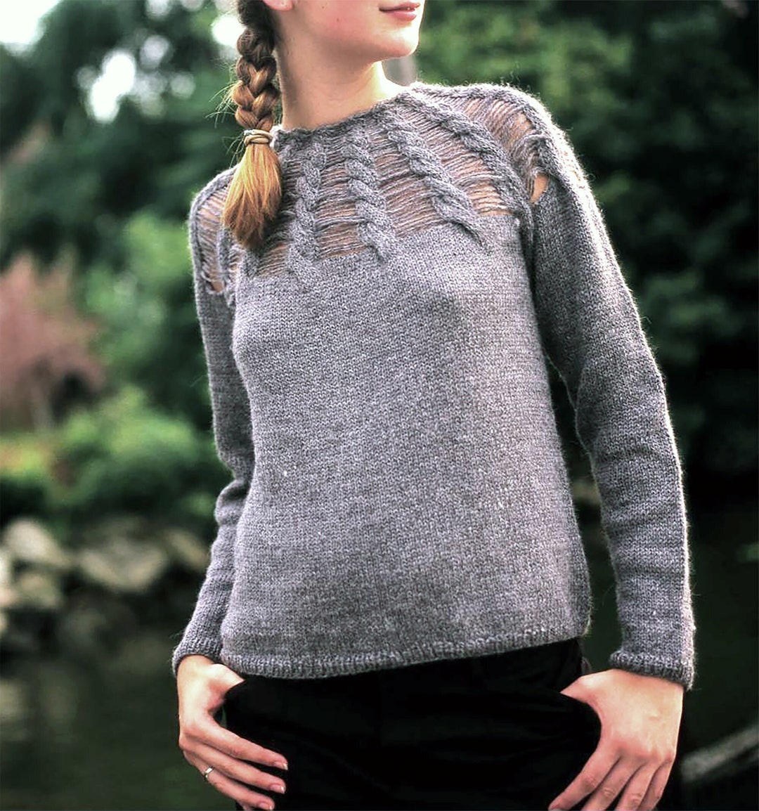 FAB. Women's Cabled Yoke Sweater Knitting Pattern S-2X Vintage PDF ...