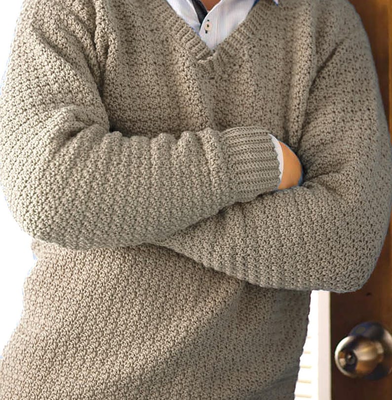 Men Crochet Sweater Pattern V Neck | Comfy Men's Pullover S to 2X ...