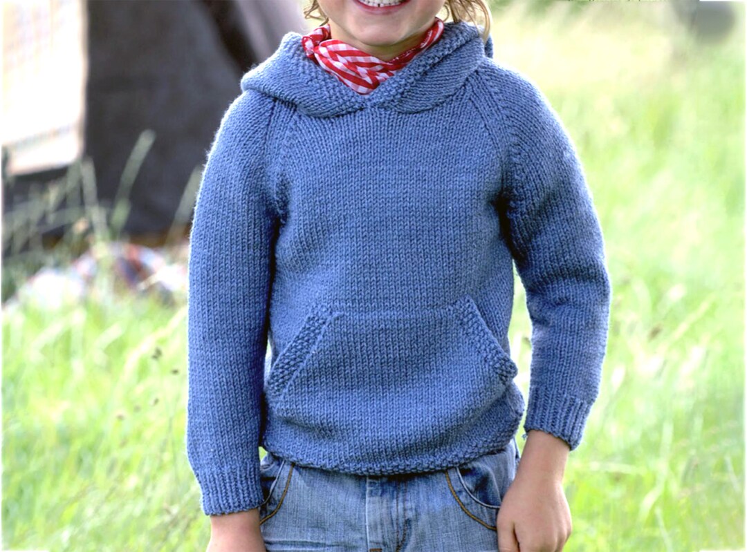 Kids Hooded Sweater Easy Knitting Pattern in Aran Yarn | Boys & Girls 6 ...