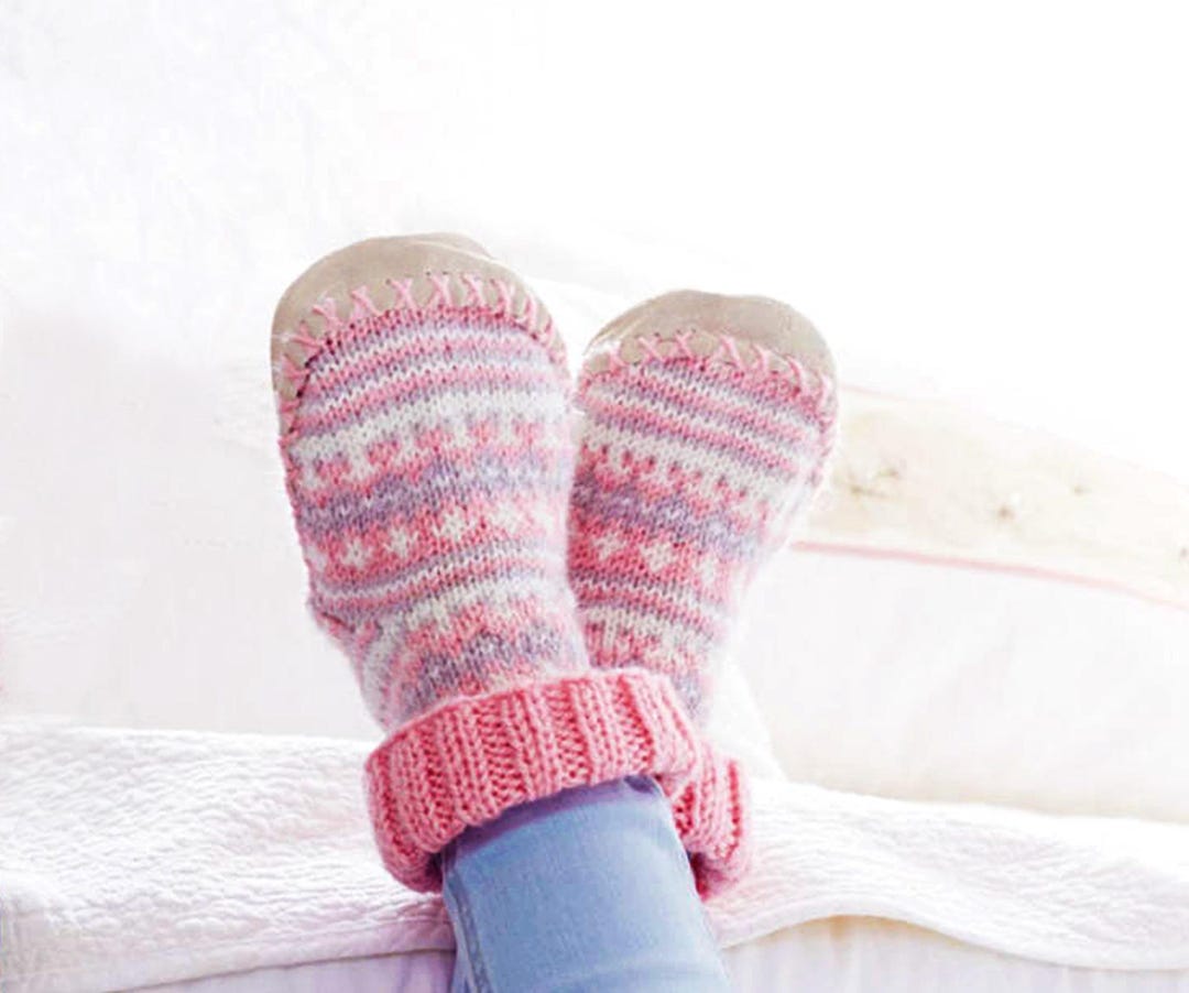 Fireside Slippers for Kids Easy Knitting Pattern | Comfy Fair Isle ...