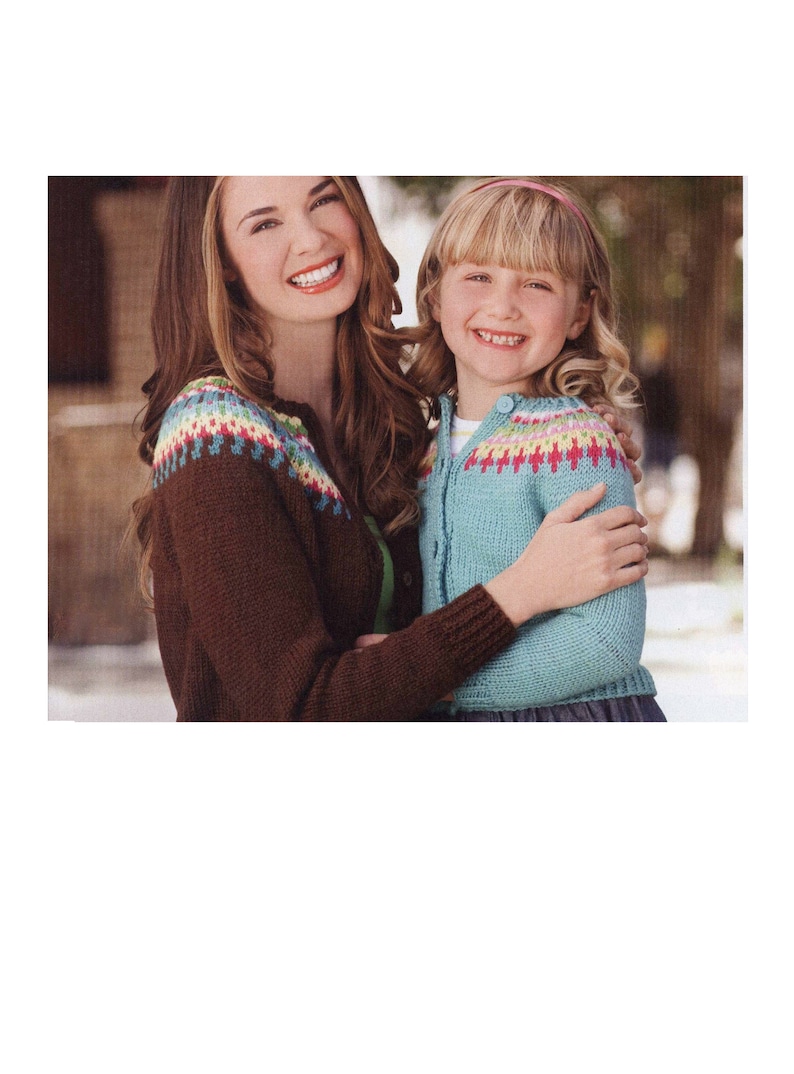 PDF Pattern Fair Isle CARDIGAN for Mom & Me Women, Little Girl Vintage ...