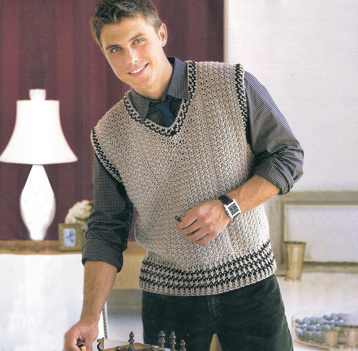 Men's Crochet Pattern Vest S to 2X Easy Crochet Pattern Men's Crochet ...