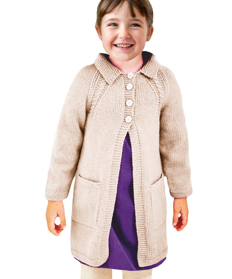 Little Girl Coat 1-5 Yrs. Easy Knitting Pattern DK Yarn | Long Classic ...