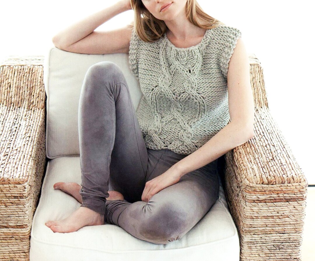 Aran Cable Knit Crop Vest | Chunky Tank Top | Women's Tops Knitting ...