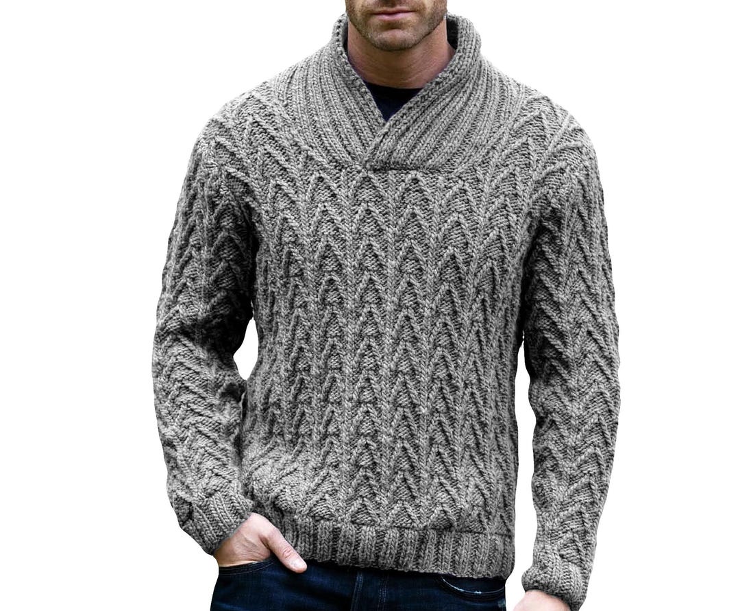 PDF Pattern Men's Sweater | Chunky Knitting Pattern Cross Shawl Collar ...