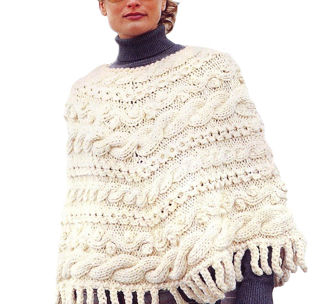 Women's Poncho Gorgeous Bulky Cable Knit | Vintage Knitting Pattern ...