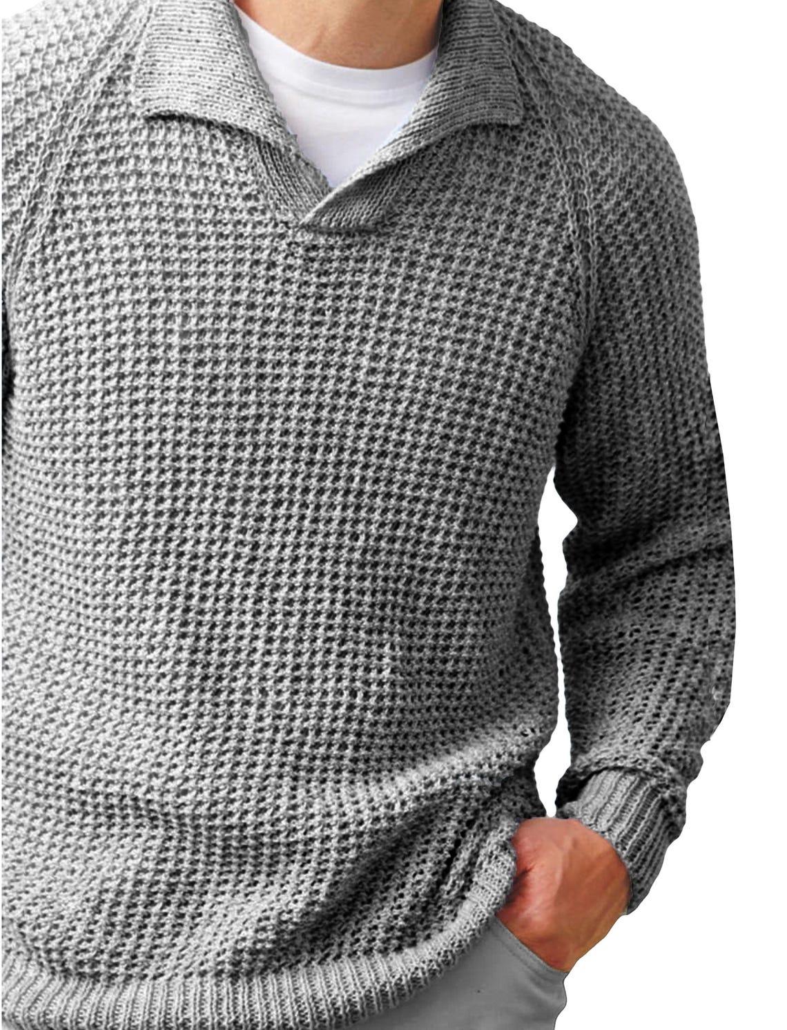 Men's Waffle Knit Sweater DK Yarn Knitting Pattern | Polo Shirt Style ...