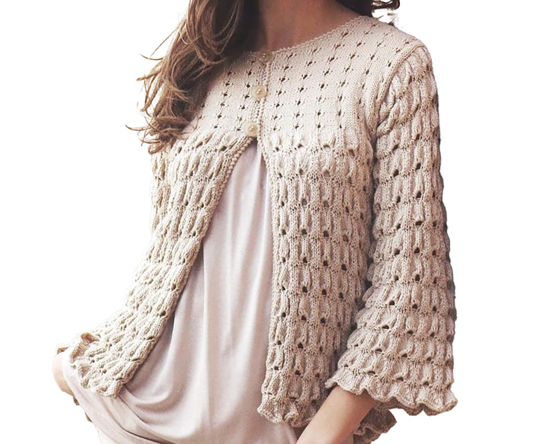 Women's Cardigan Lace Knitting Pattern Vintage, Gorgeous | Elegant Top ...