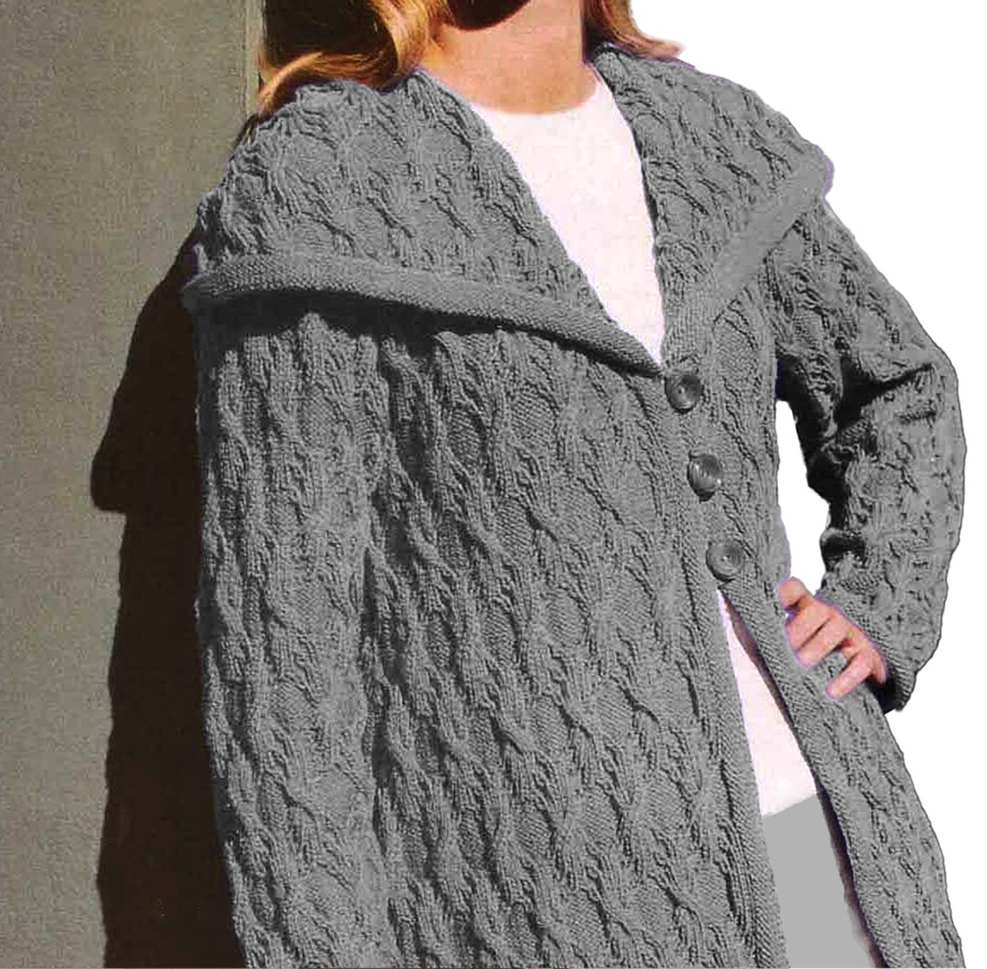 Women's Jacket, Big Shawl Collar Coat | Cable Knit Cardigan | Vintage ...