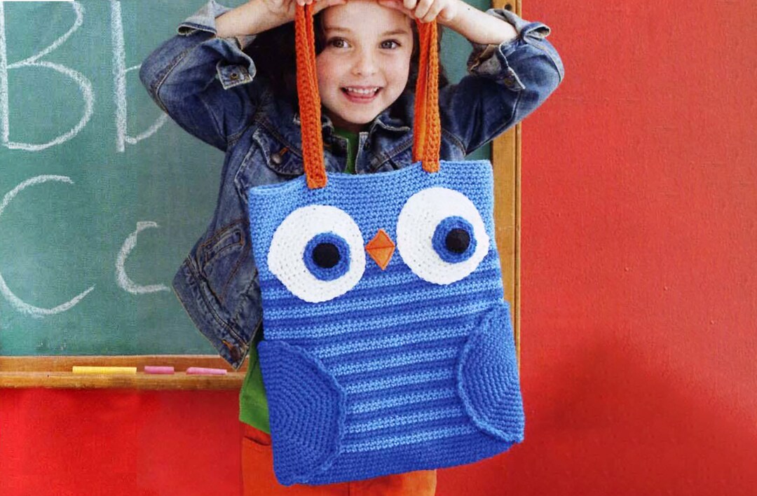 Owl Bag, Easy Crochet Pattern Tote Bag for Kids Children Book Bag Tots ...