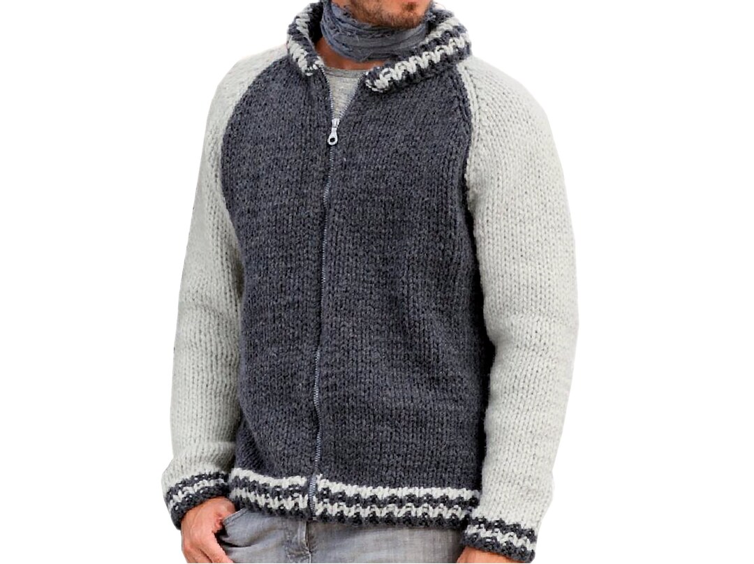Chunky Knit Bomber Jacket for Men | Bulky Cardigan Knitting Pattern ...