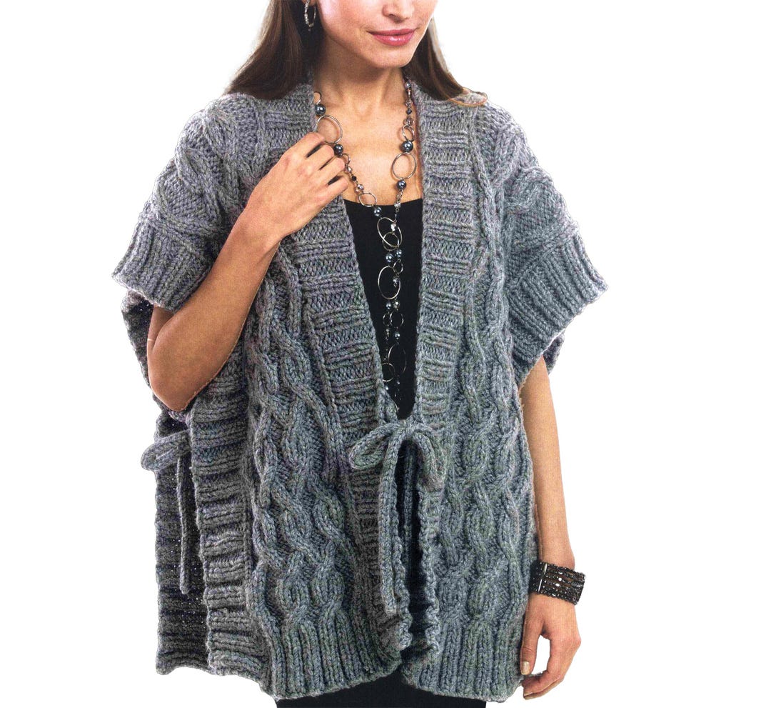 Chunky Ruana Cloak for Women | Cable Knit Poncho Bulky Vintage Knitting ...