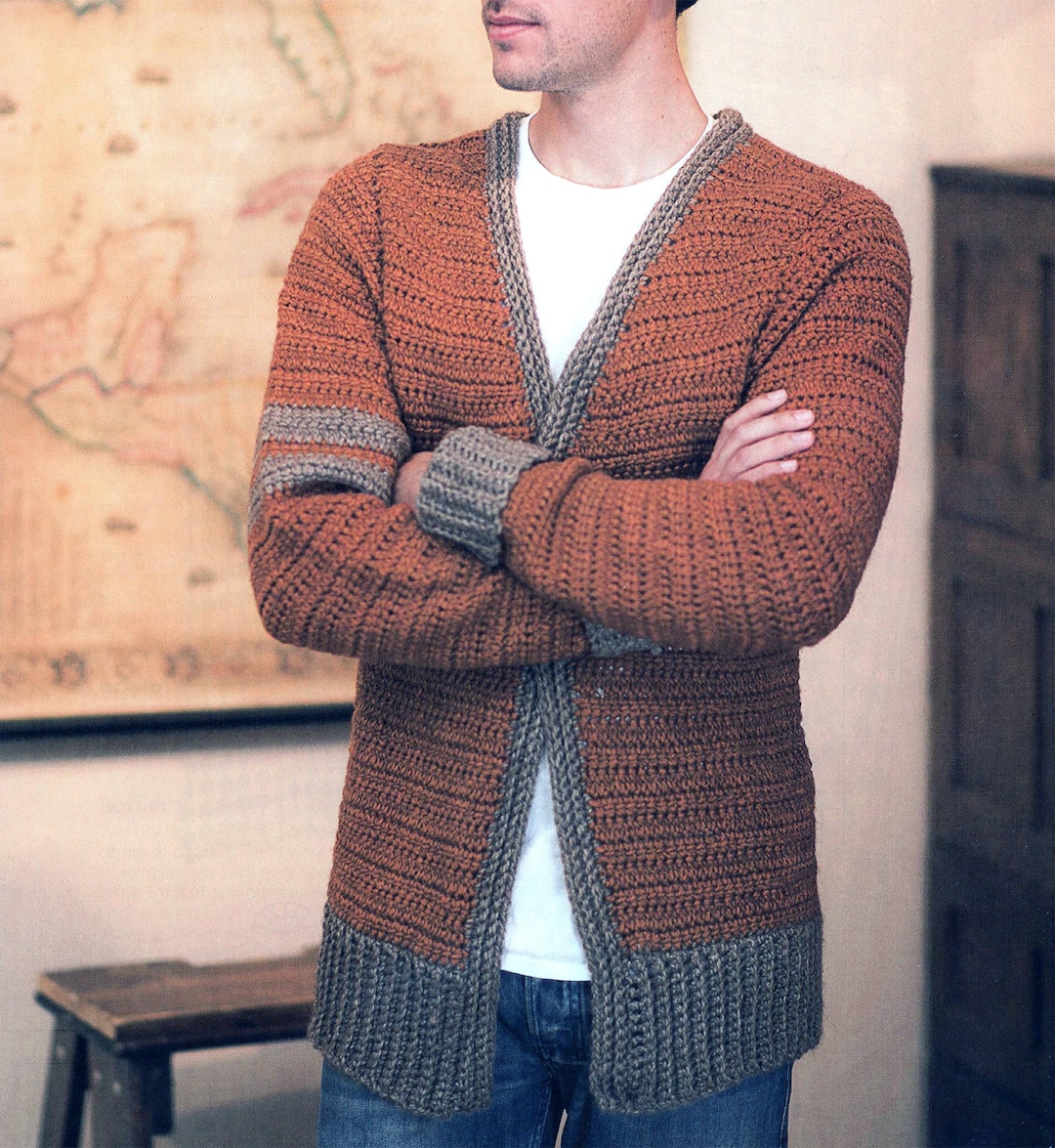 Crochet Cardigan for Men Vintage Crochet Pattern Men's Jacket S to 1X ...