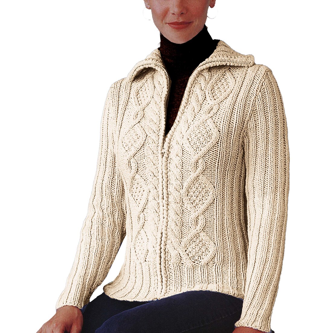 Aran Cardigan, Fitted Jacket Pattern | Vintage Knitting Patterns Womens ...
