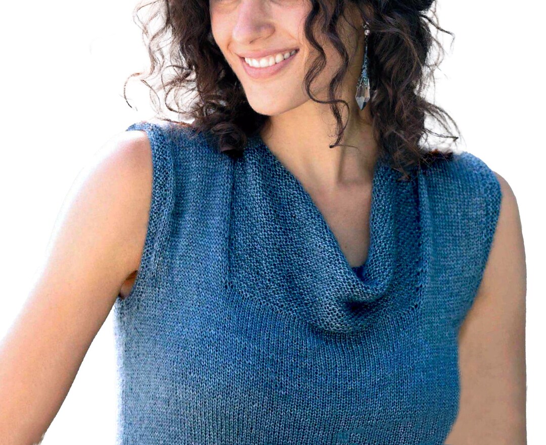 Easy Knitting Pattern Sleeveless Top Low Cowl Neckline | Women's Summer ...