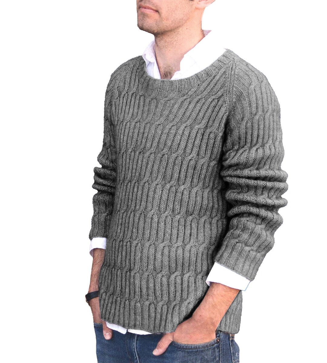 Classic Cabled Knit Sweater for Men | Comfy, Casual Crew Neck Pullover ...