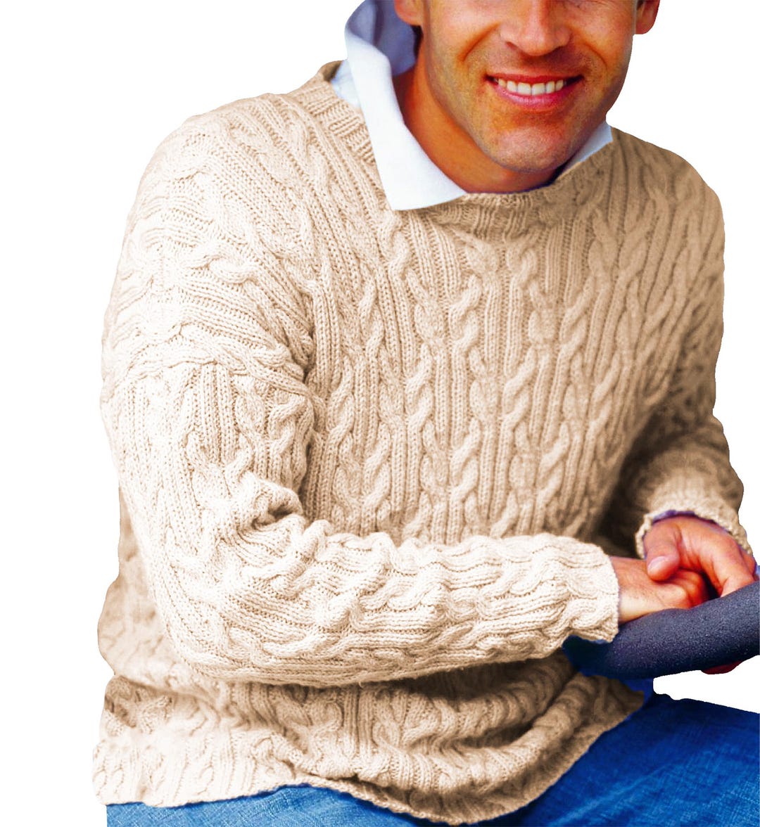 Men's Sweater Pattern | Classic Cable Knit Pullover | DK Yarn Knitting ...