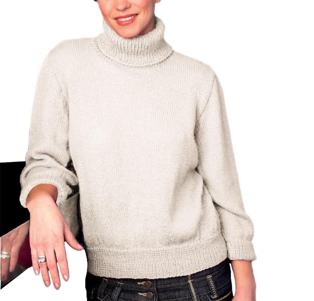 Easy Knitting Pattern Classic Turtleneck Sweater | Simple Stockinette ...