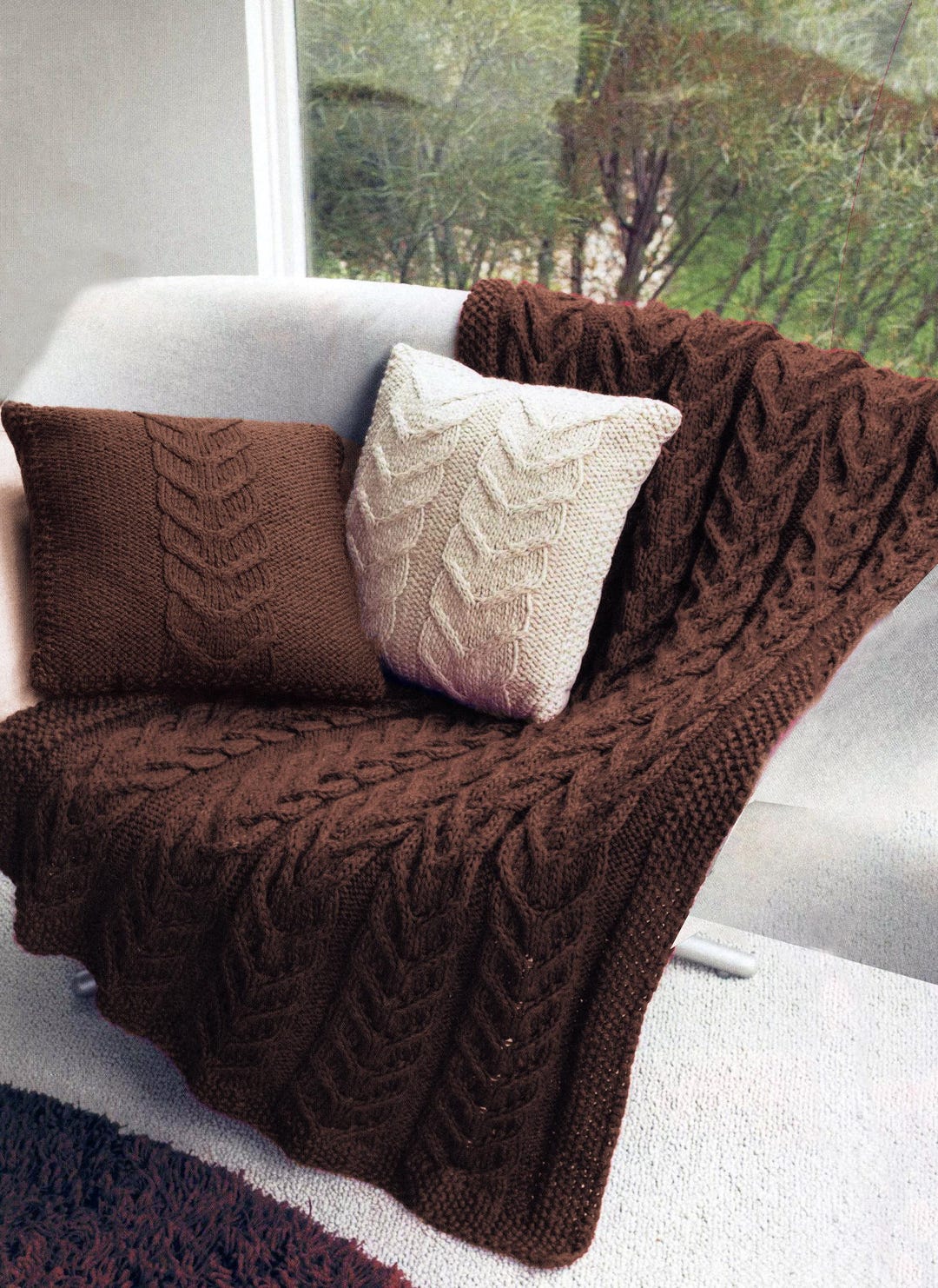 PDF Pattern Aran Blanket Throw & Pillows | Easy Cable Knitting Pattern ...