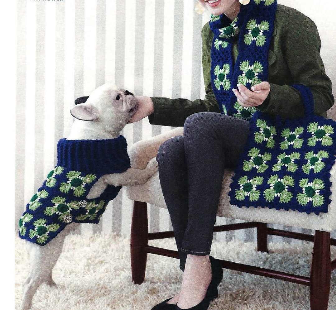 French Bulldog Sweater Granny Square Pattern & Mom's Bag | Dog Sweater ...