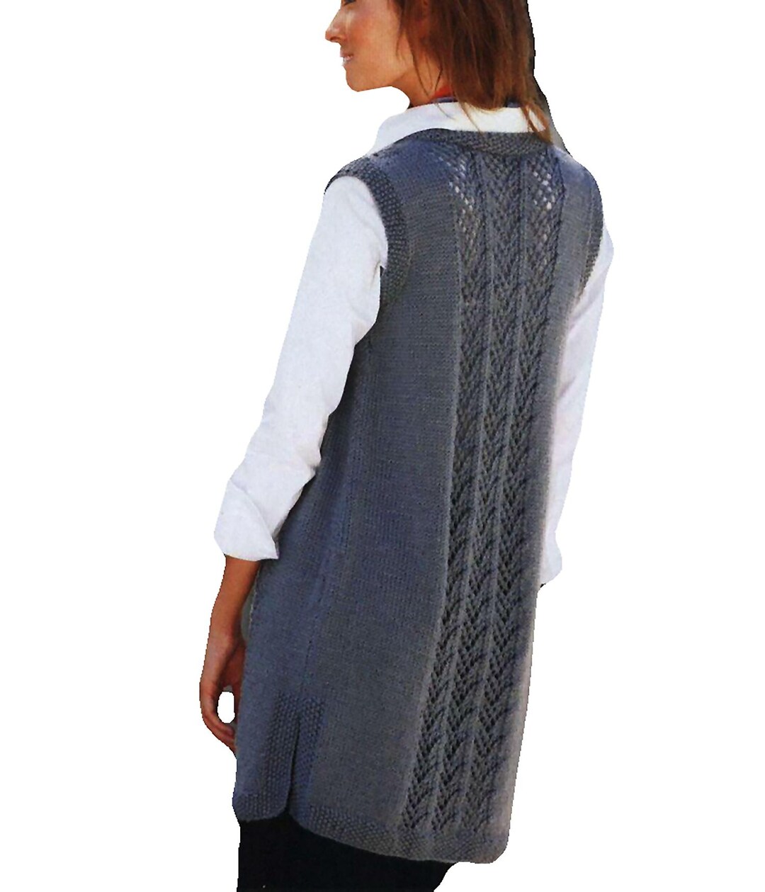Lovely Lacy Long Vest Pattern | Lace Knitting Patterns Long Sleeveless ...