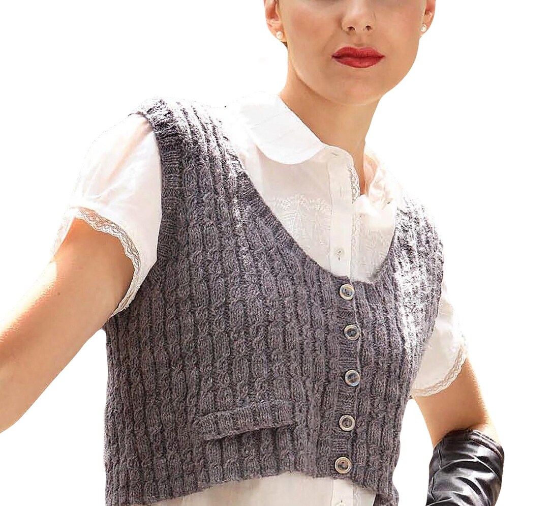 PDF Pattern Cropped Gillet | Cable Knit Waistcoat | DK Knitting Pattern ...
