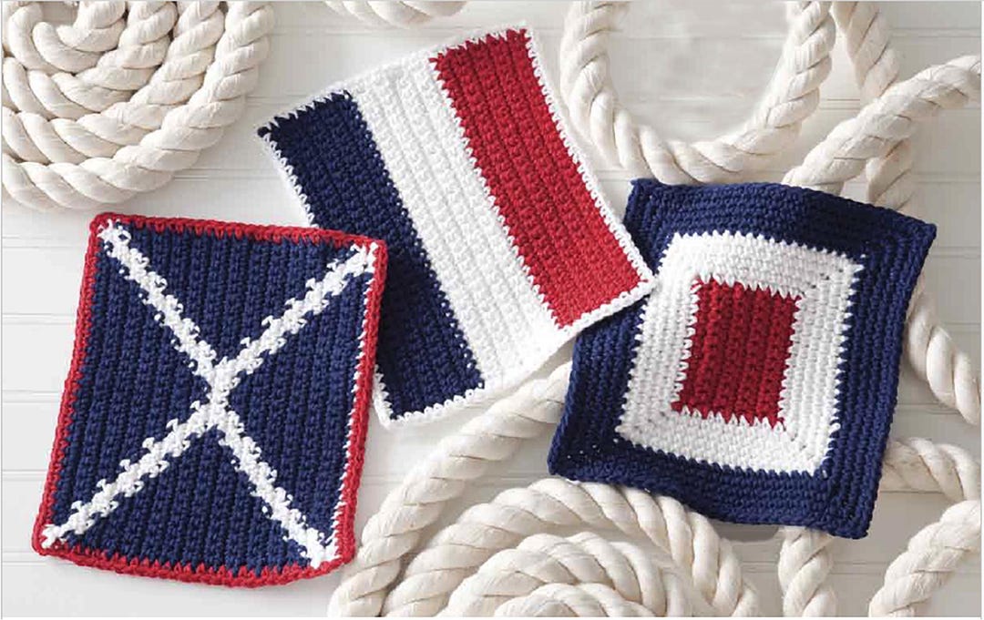 Nautical Flags Crochet Dish Cloth Patterns, Potholder Set | Easy ...