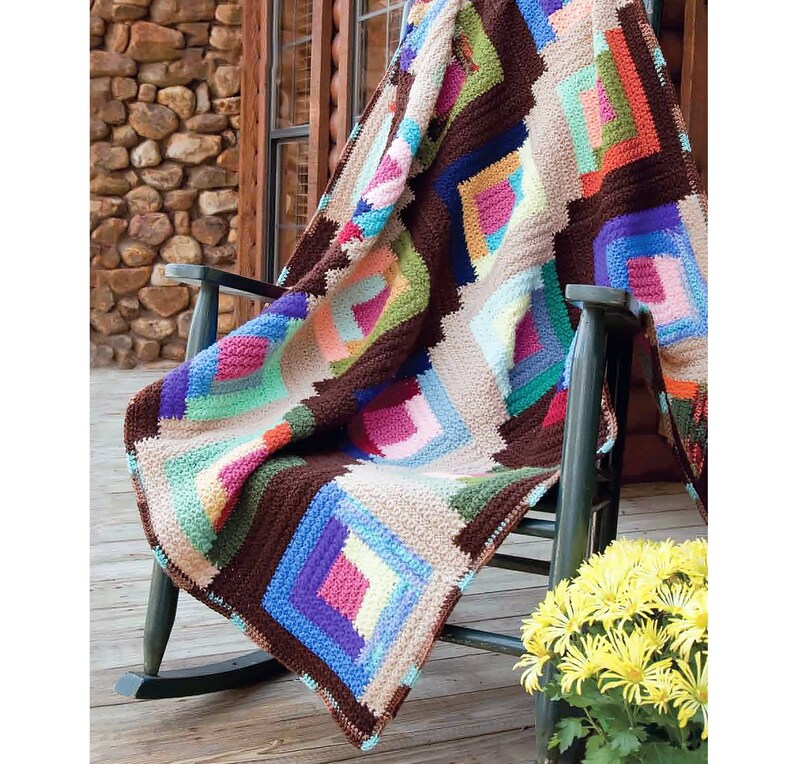 Log Cabin Blanket Throw Easy Crochet Pattern Scrap Yarn - Etsy