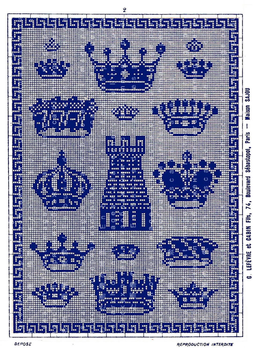Antique French Cross Stitch Chart Crown Designs | Rare 1800s Royalty ...