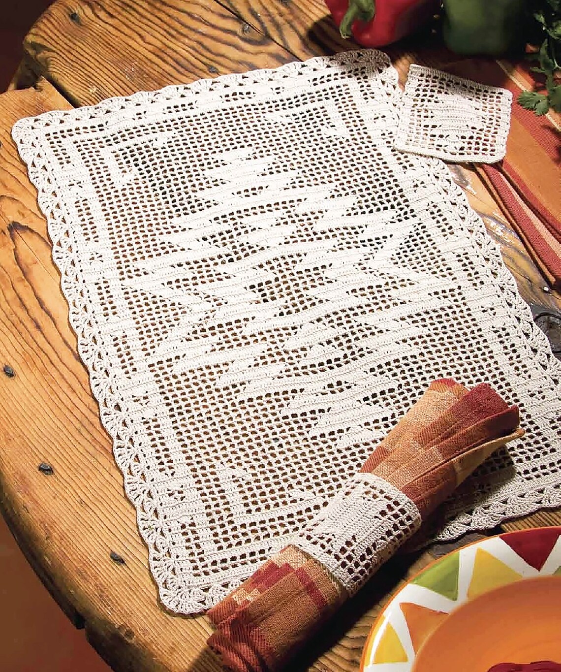 Filet Crochet Pattern Place Mat Set Southwestern, Navajo Design | FAB ...