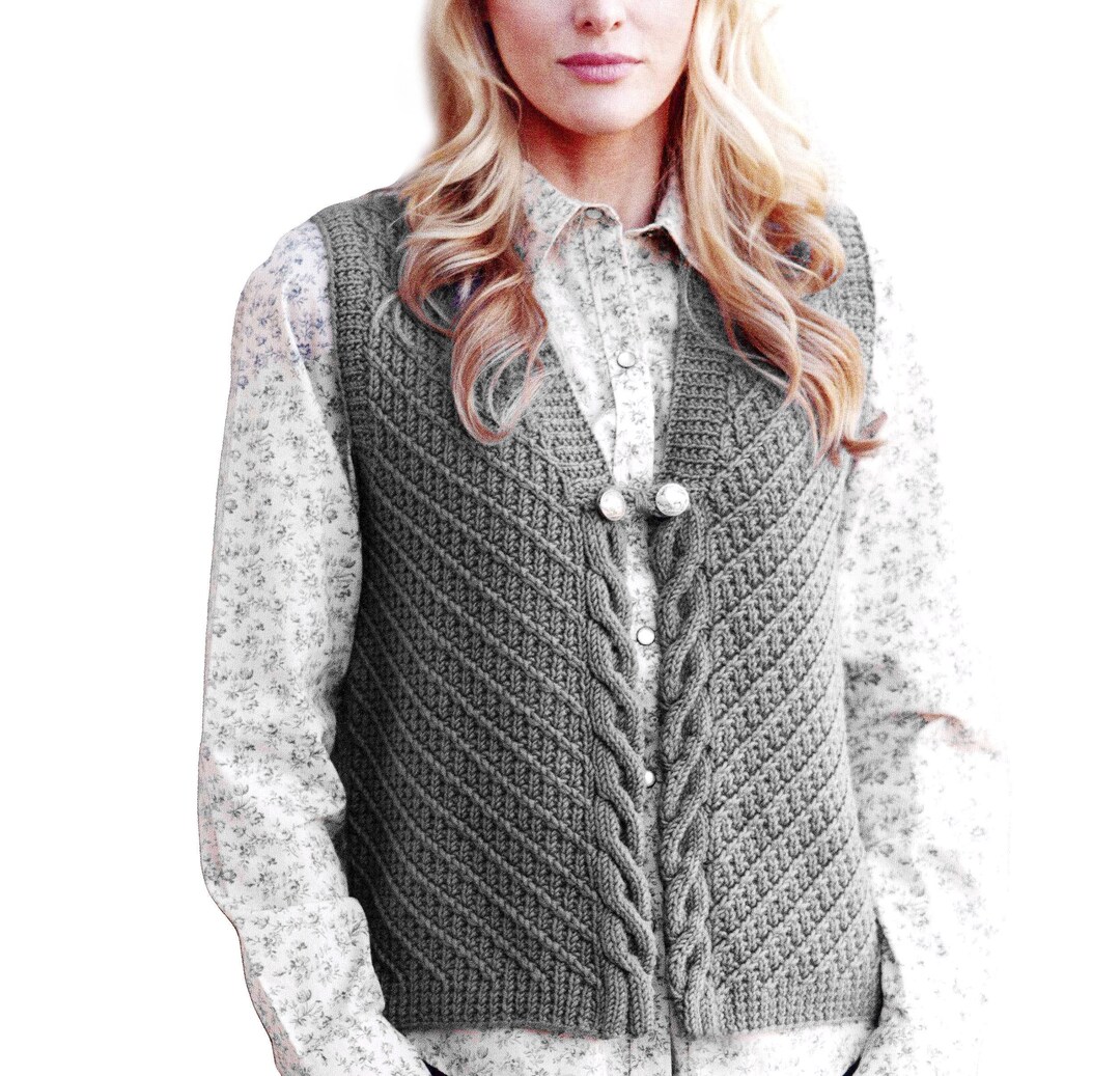 Women's Aran Waistcoat | Chunky Knit Cabled Vest | Aran Knitting ...