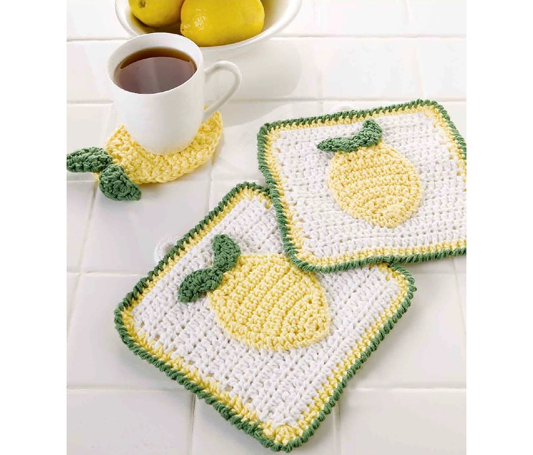 Lemon Potholder Set Easy Crochet Pattern | Hot Pads & Coasters Beginner Pattern Instant PDF ...