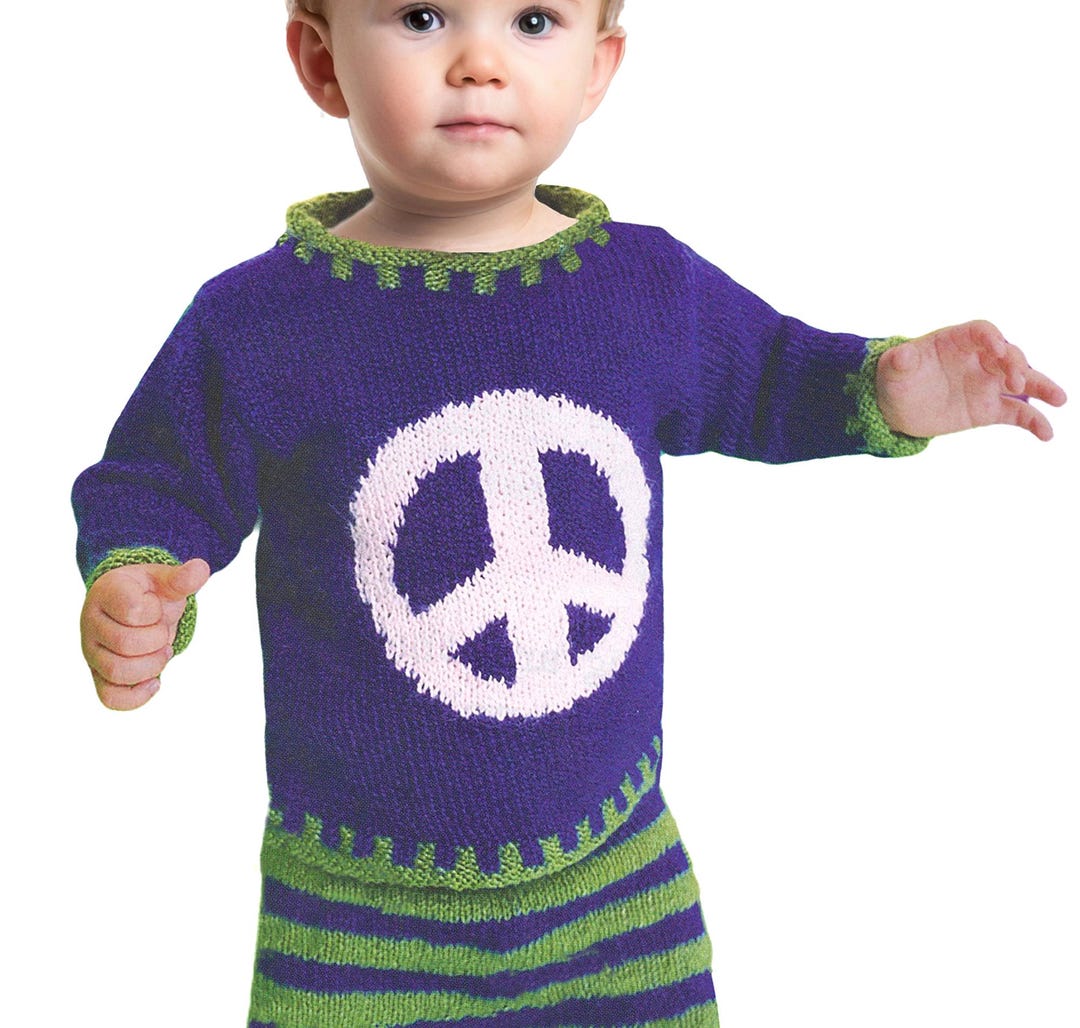 Easy Knitting Pattern Peace Sign Sweater & Pants Child 12 Mo.-3 Yrs ...