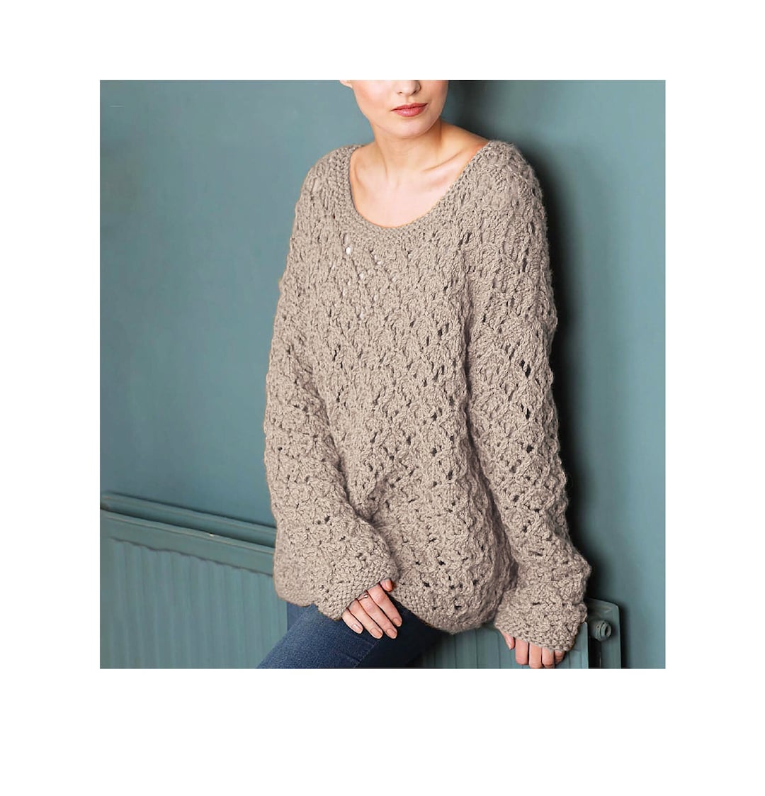 Loose, Oversized Sweater Knitting Pattern Lacy Vintage Instant PDF ...