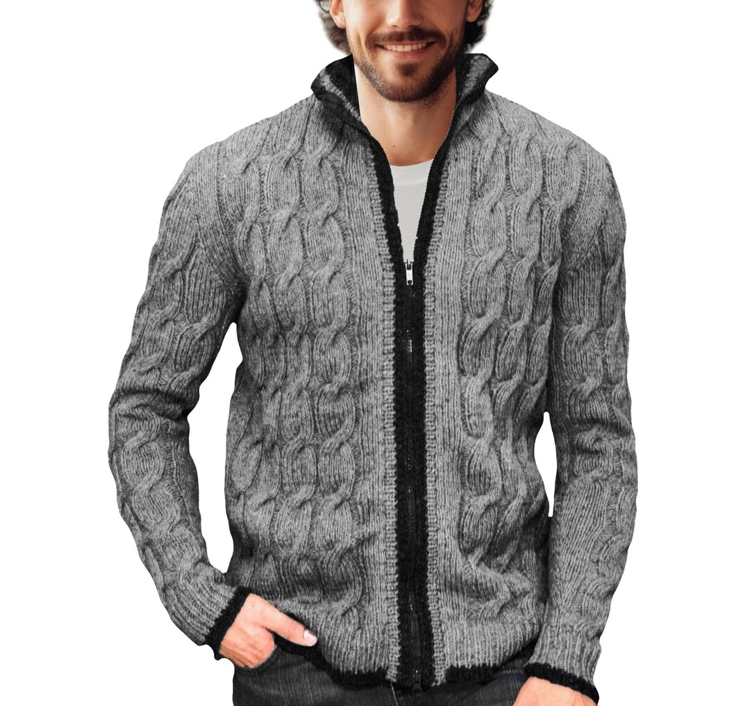 PDF Pattern Cable Knit Zip up Jacket for Men S-5X | DK Yarn Cardigan ...