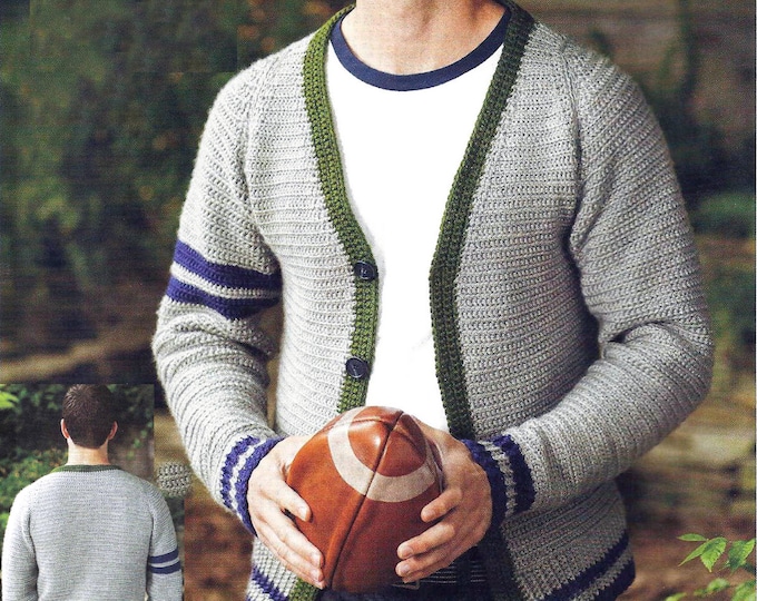 University Cardigan Crochet Pattern for Men Varsity Jacket S to 2X Men ...