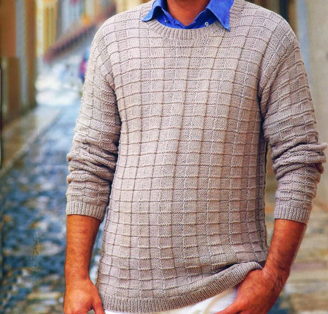 Men Knit Sweater Pattern | Easy Knitting Patterns DK Yarn | Men's ...