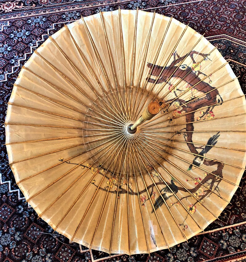 Vintage Rice Paper Chinese Umbrella - Etsy