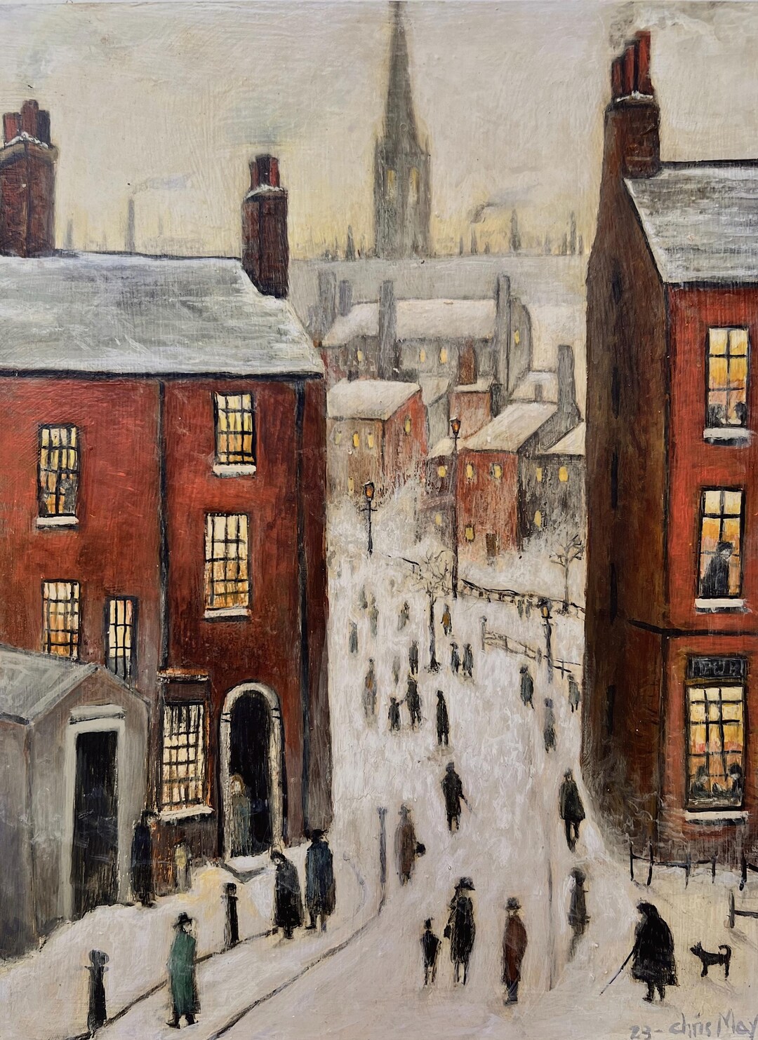 Lowry Type Painting, Charming Naive Art, Victorian Snowy Painting ...