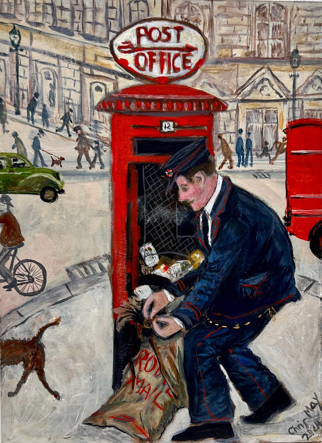 London Postman, England Painting, Funny Dog Art, Hallway Art,,whimsical ...